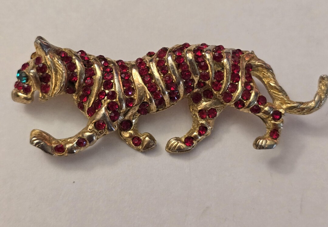 Tiger Rhinestoned Pin - Etsy