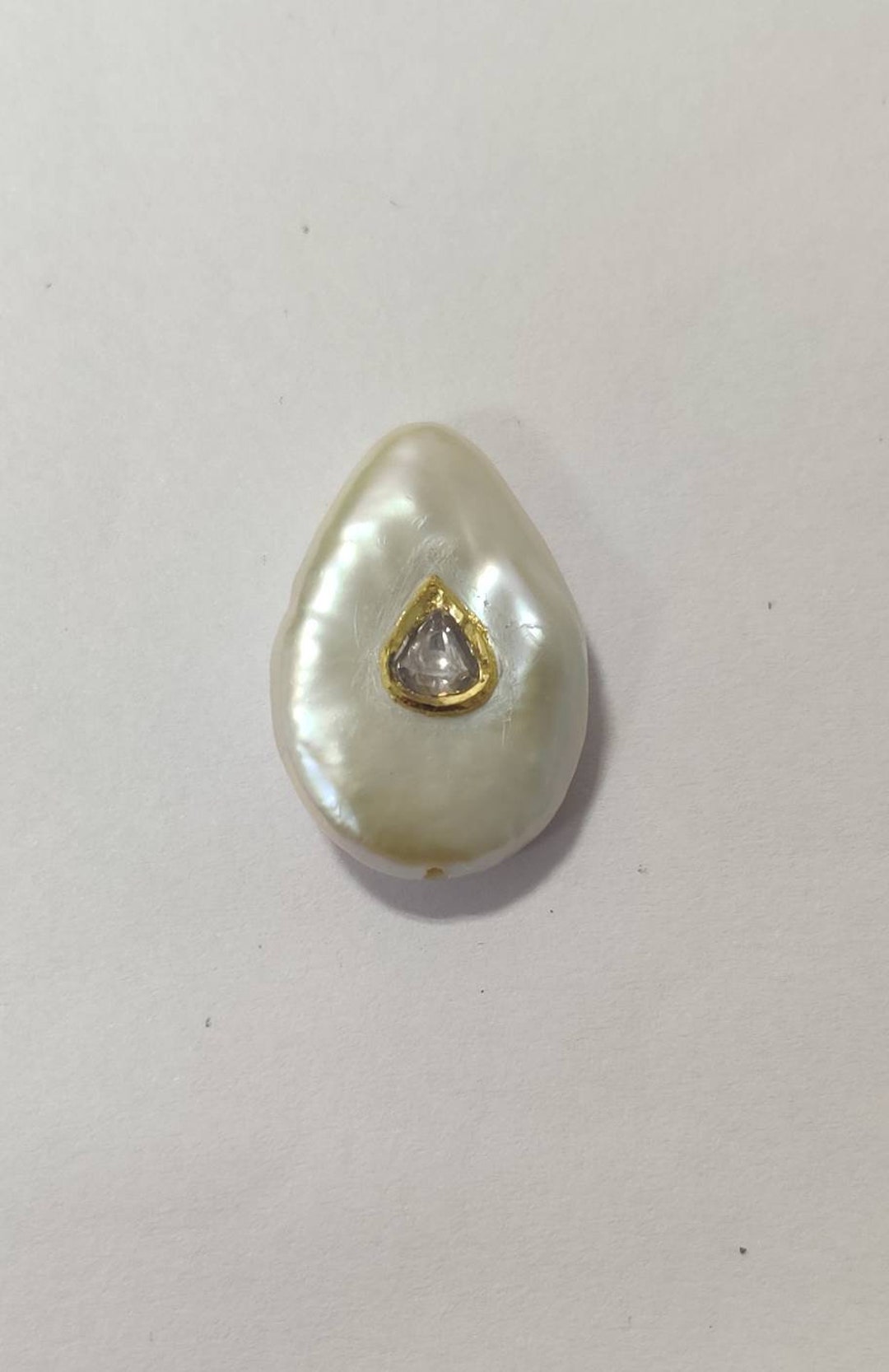 Drop Shaped Pearl Inlaid With Diamond Polki and 24k Gold. - Etsy