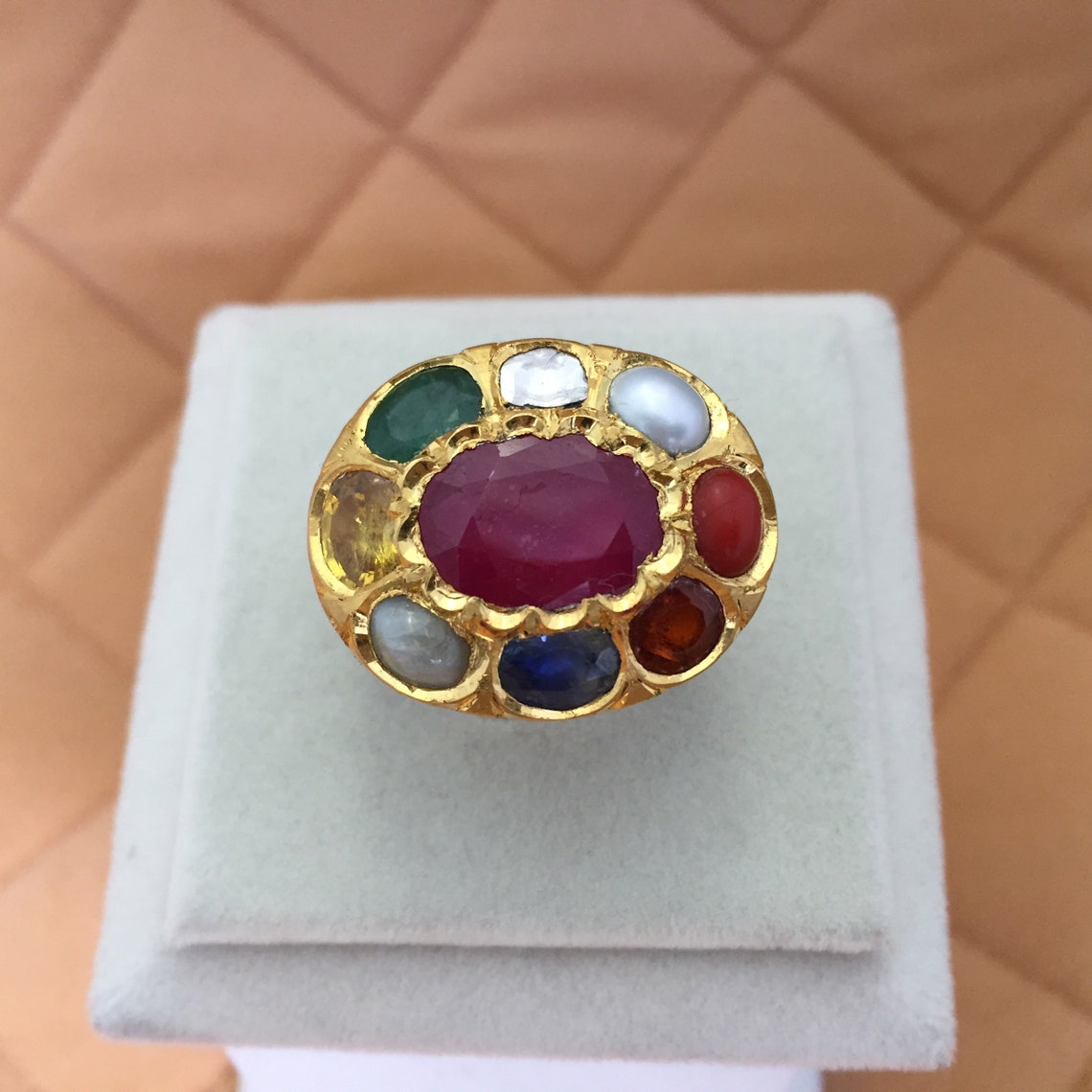 Fine Gold Indian vintage Navratan ring with enamel and all | Etsy