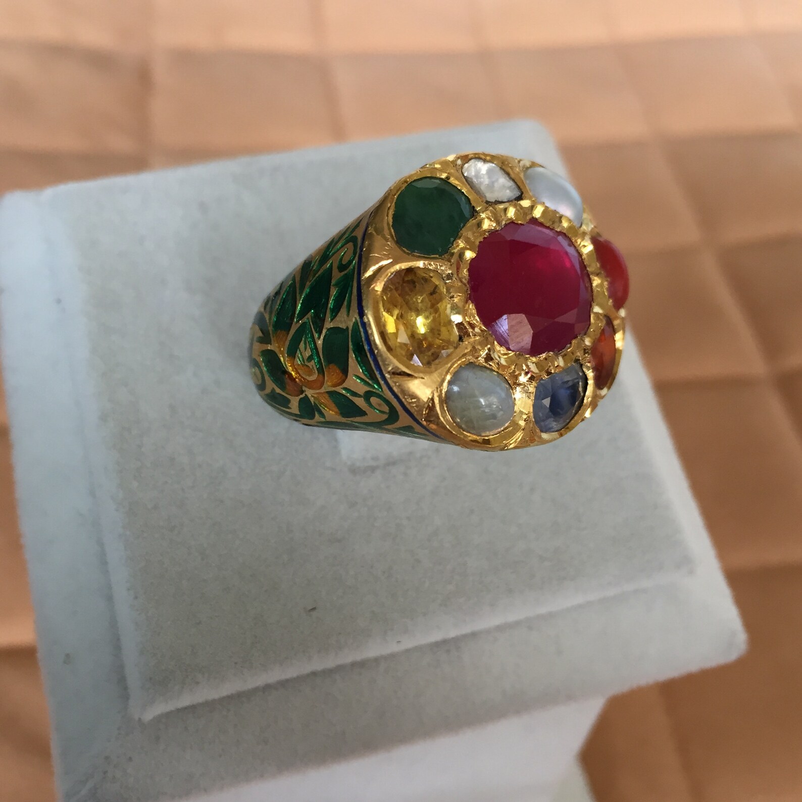Fine Gold Indian vintage Navratan ring with enamel and all | Etsy
