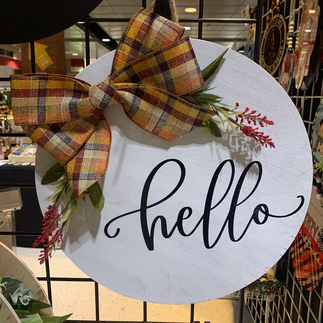 Hello Wooden Door Hanger Welcome Sign - Etsy