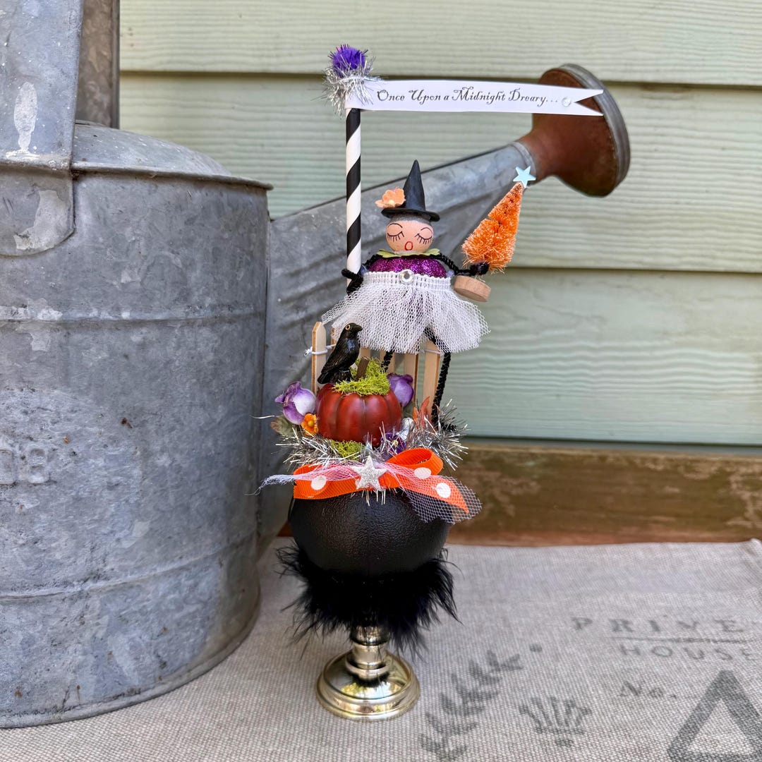 Whimsical Halloween Witch Cauldron: Handmade Assemblage Art - Etsy