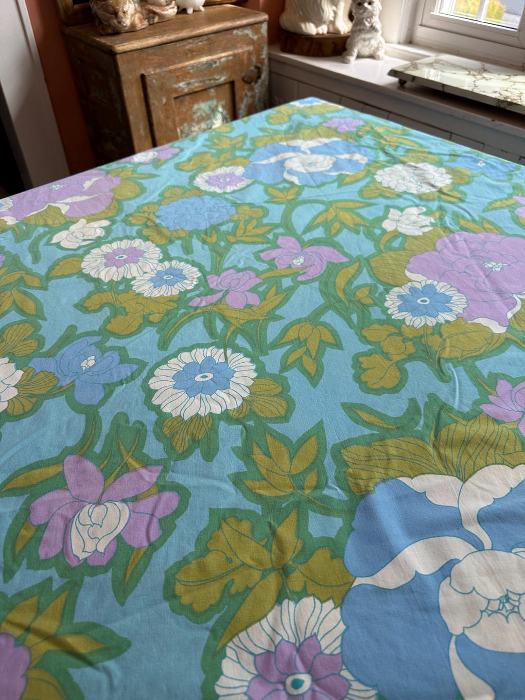 Vintage Sheet, 1960s Flowers -purple, Blue, Green, Hippie Flower Power ...