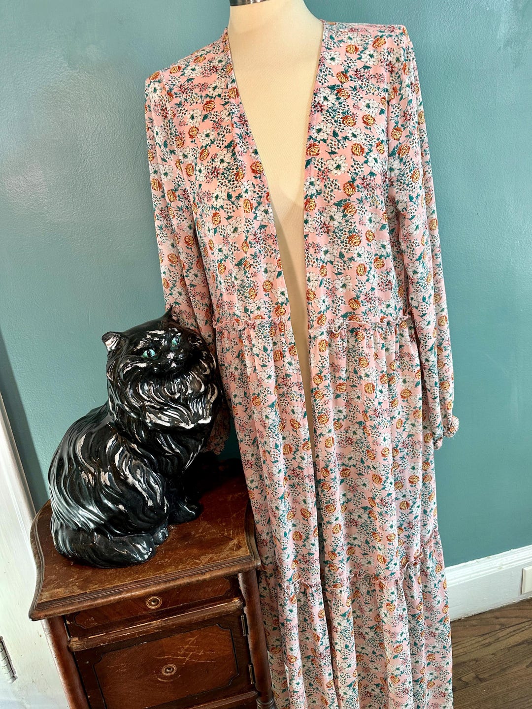 Boho Duster, Floral Beach Wrap, Chiffon Robe, Beach Vibes, XL/XXL (CL ...