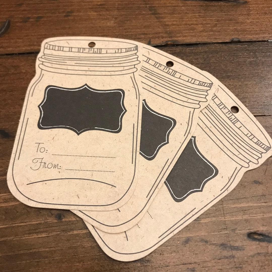 Mason Jar Gift Tags, Set of 12, Blue Mason Jar, Beige Mason Jar ...