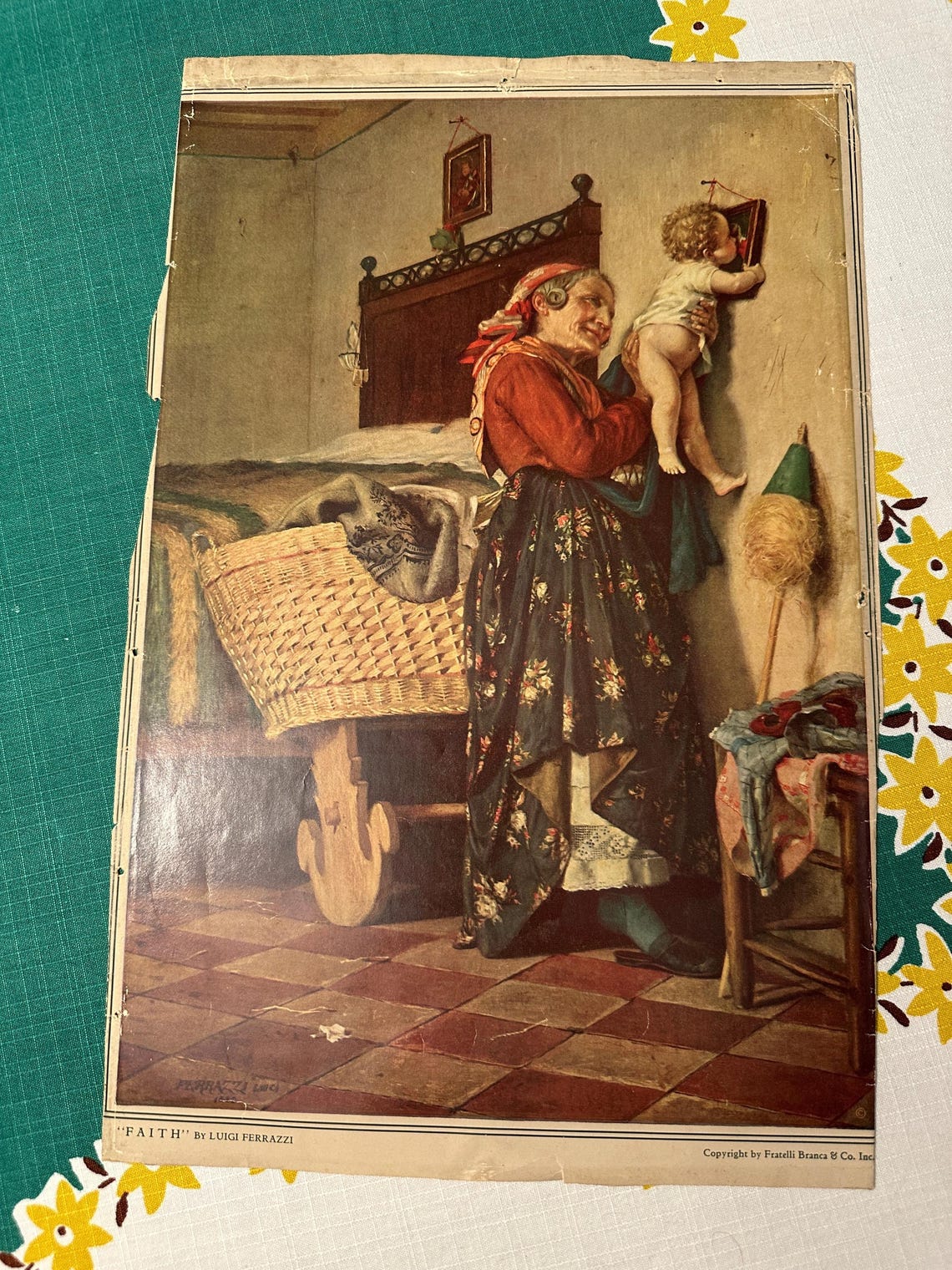 Antique Print, Faith by Luigi Ferrazzi, Grandma and Baby, Fratelli ...