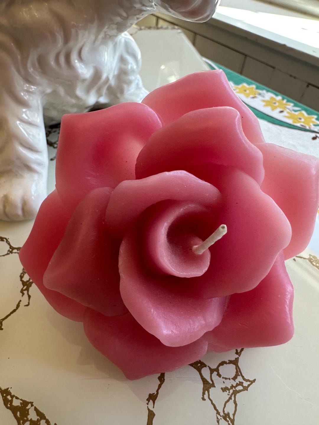 70s Pink Rose Candle, Cottage Garden Decorative Candle (DE-A097) - Etsy