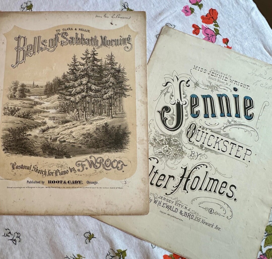 Antique Sheet Music, Jennie Quickstep - 1884 and Bells of Sabbath ...