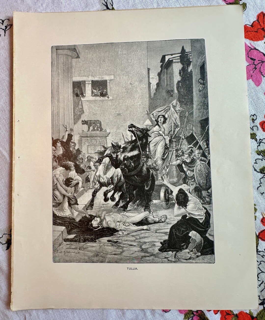 Antique Print, Tullia Drives Over Corpse of Father, Mythology Art Print ...