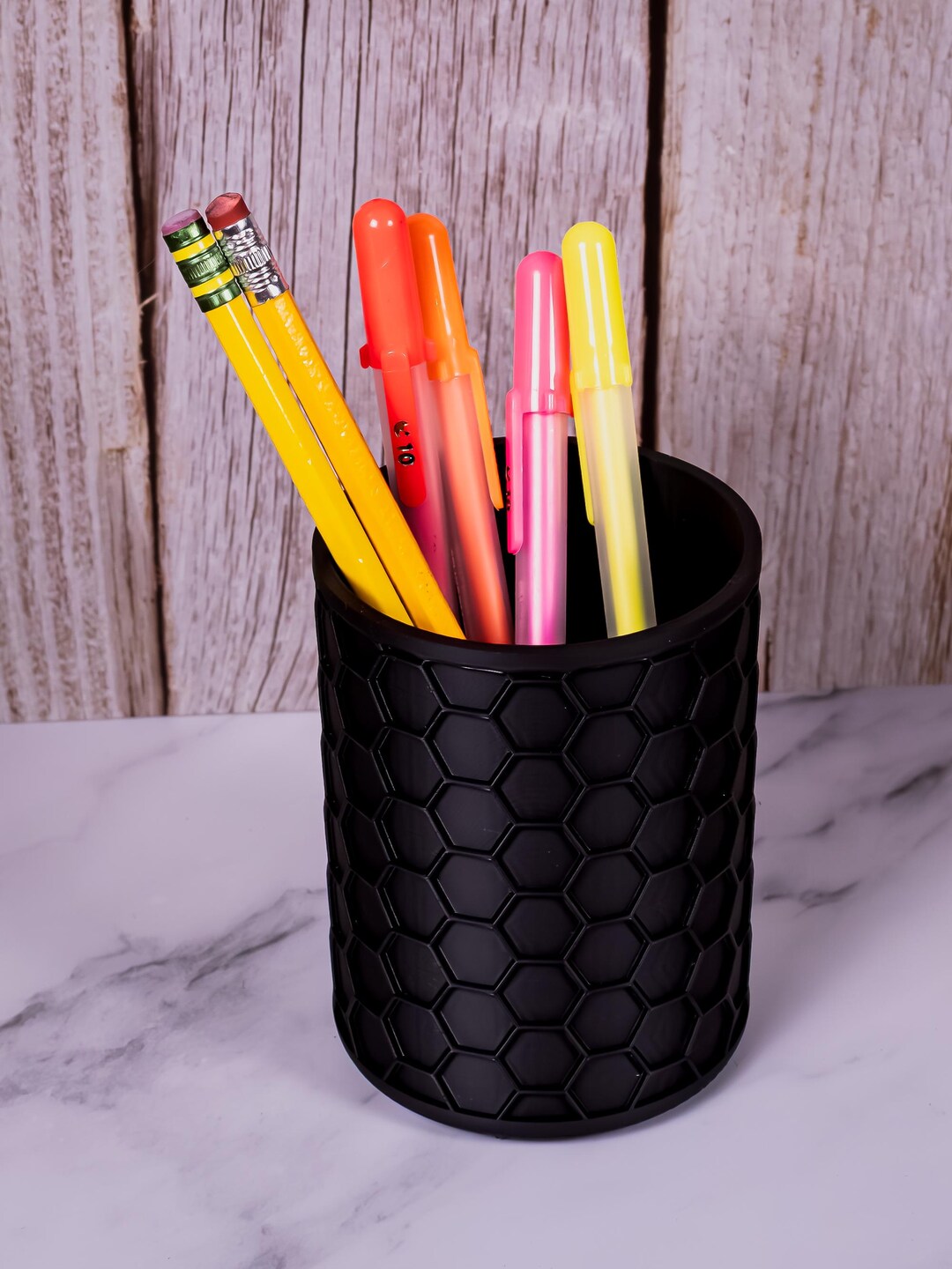 Hex Pattern 3D Printed Pencil Holder – Modern Desk Organizer for Dorms ...