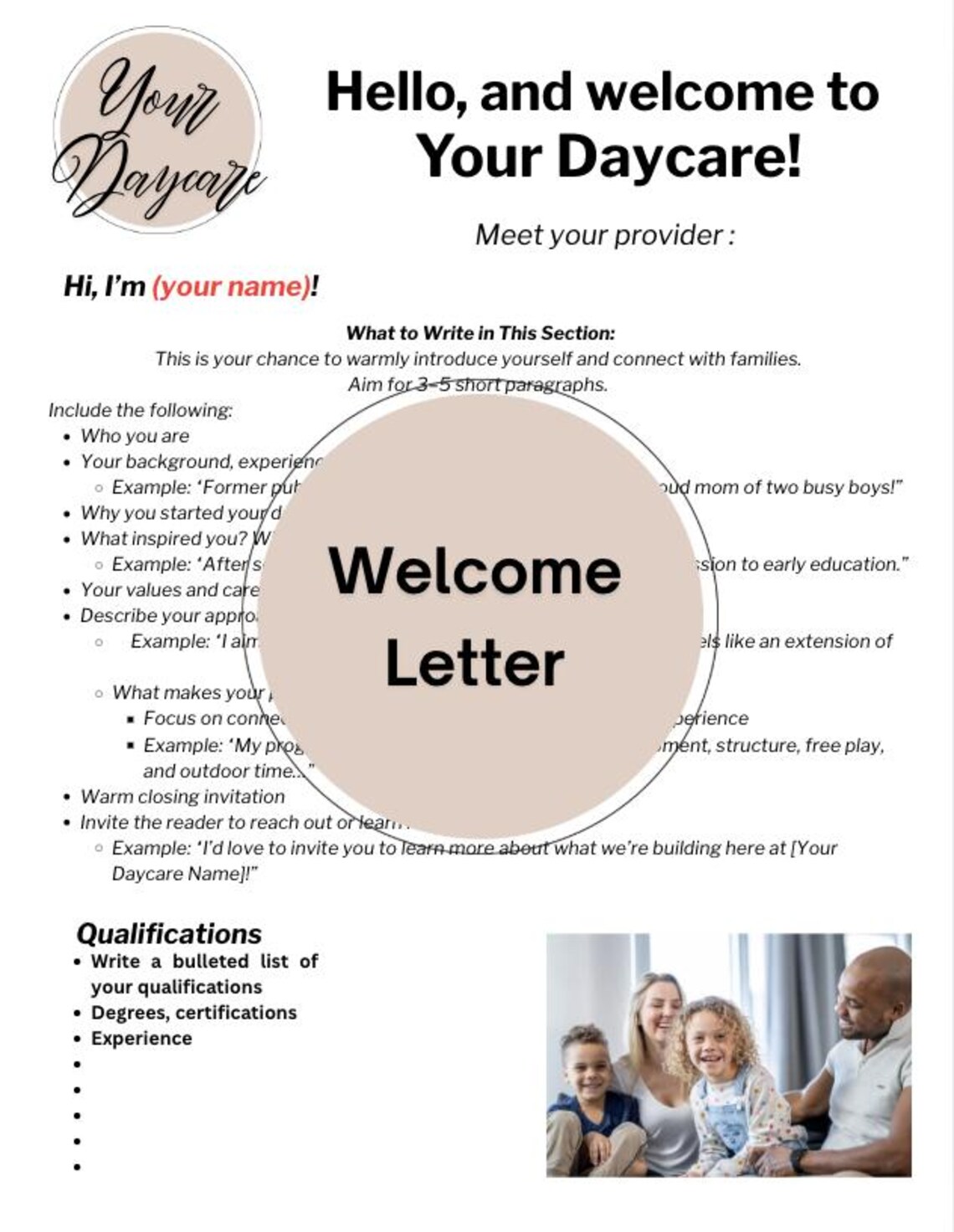 Daycare Tour Folder Template | Editable Childcare Welcome Packet | Home ...