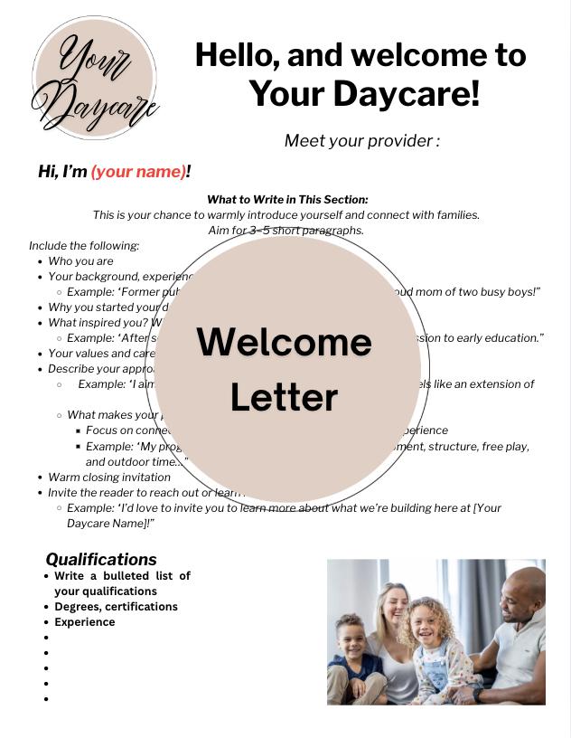 Daycare Tour Folder Template | Editable Childcare Welcome Packet | Home ...