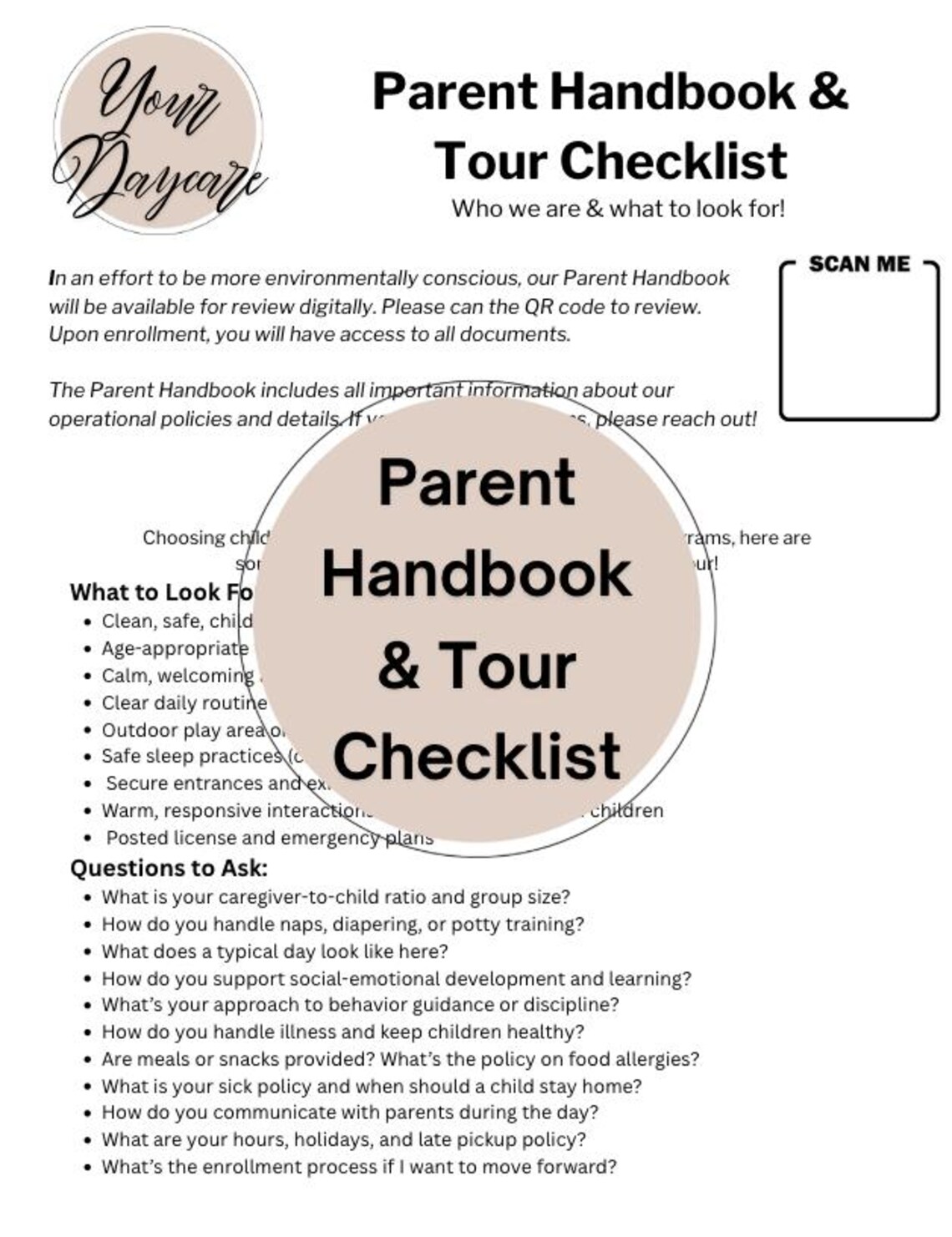 Daycare Tour Folder Template | Editable Childcare Welcome Packet | Home ...