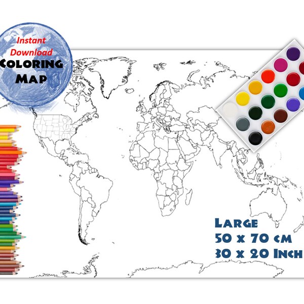 Coloring World Map - Etsy