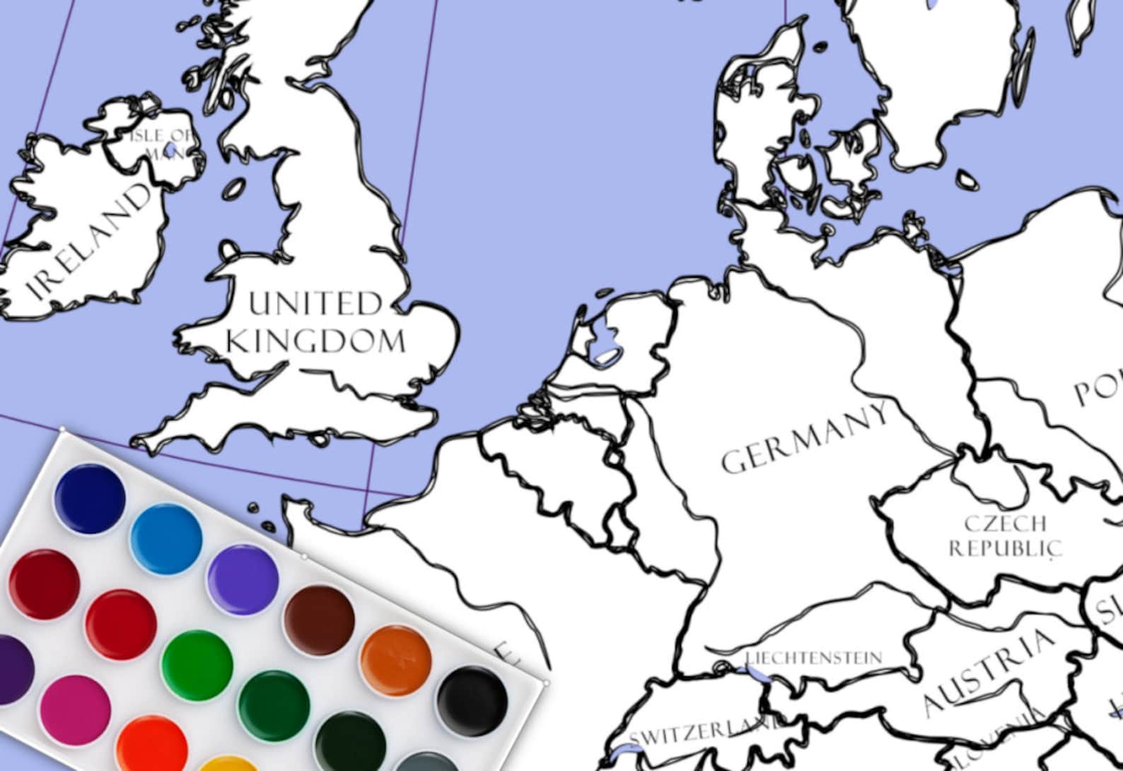 Europe Map 30x20 Inches | Coloring Map | Black & White Map | Countries ...