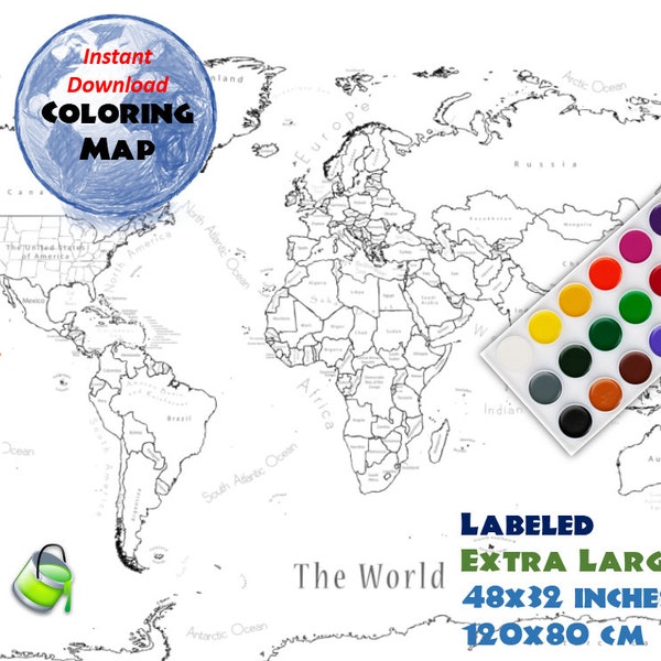 Coloring World Map - Etsy