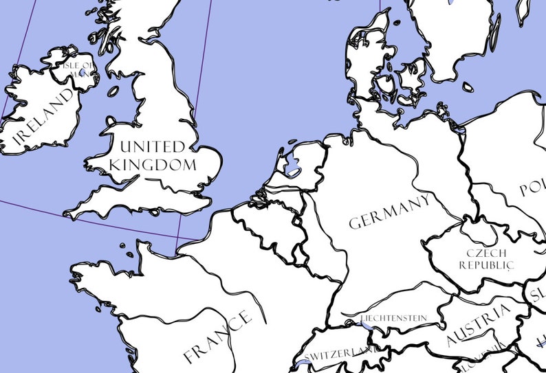 Europe Map 30x20 Inches | Coloring Map | Black & White Map | Countries ...