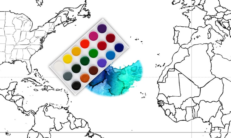 World Map Coloring Page | Black & White Map | Countries Outline | Map ...
