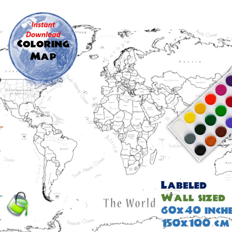 Coloring World Map - Etsy