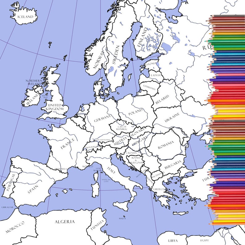 Europe Colouring Map 12x12 Inches Scrapbook Size | Coloring Map | Black ...