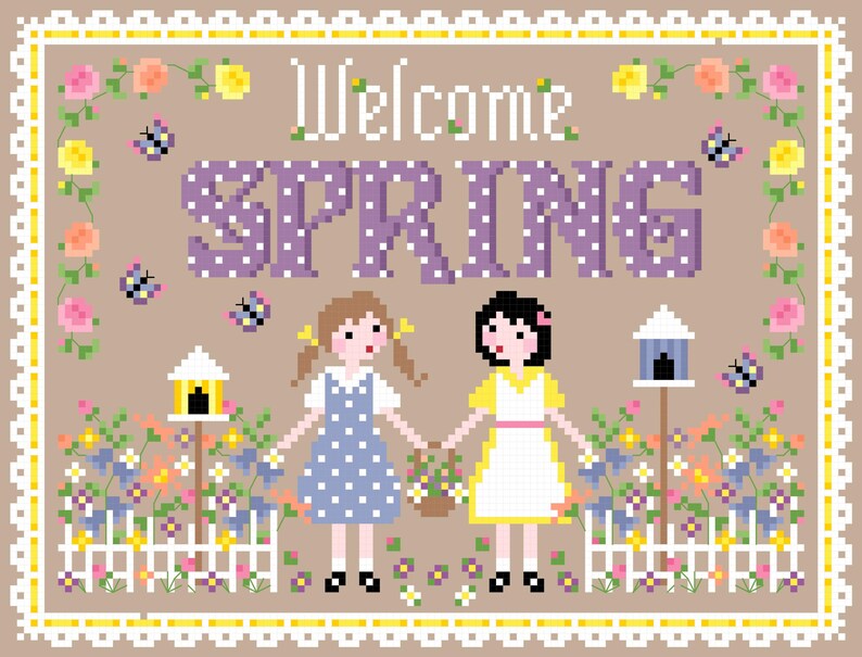 Welcome Spring Cross Stich Chart PDF - Etsy Australia