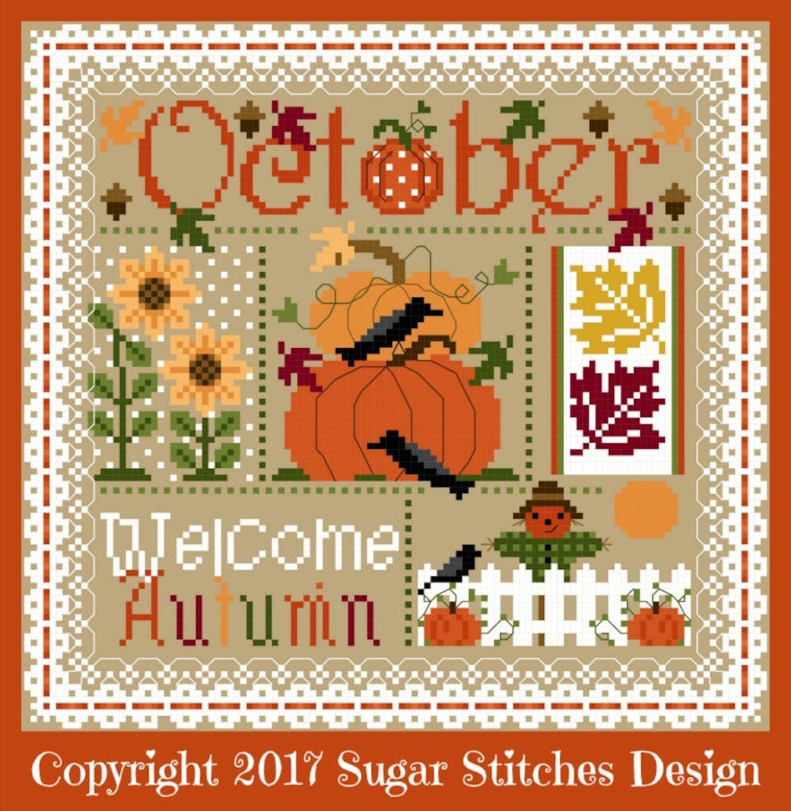 October Monthly Sampler Cross Stitch Chart PDF | Etsy