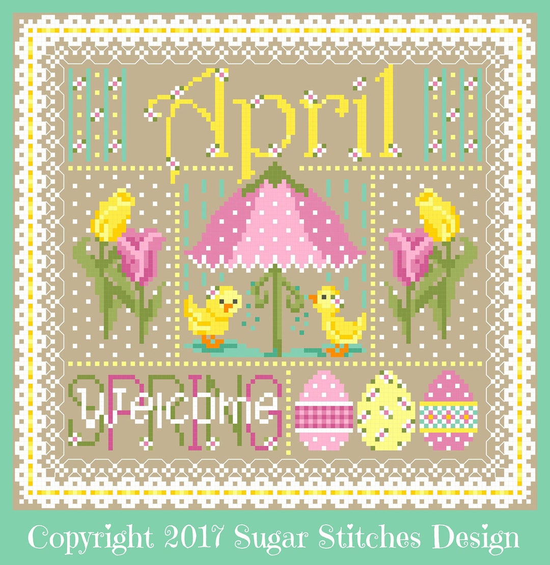 April Monthly Sampler Cross Stitch Chart PDF - Etsy