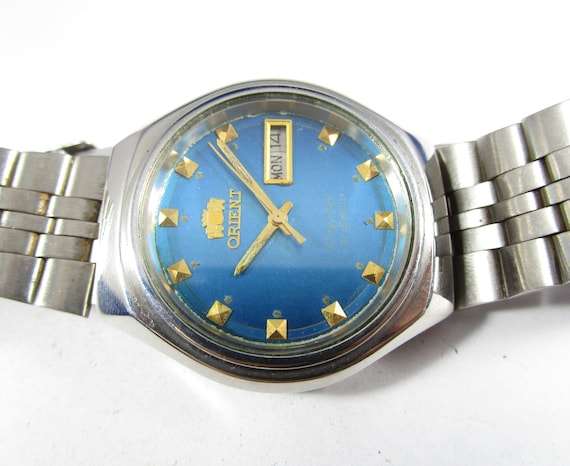 ORIENT Crystal Vintage Watch Day-date Gorgeous Original BLUE | Etsy