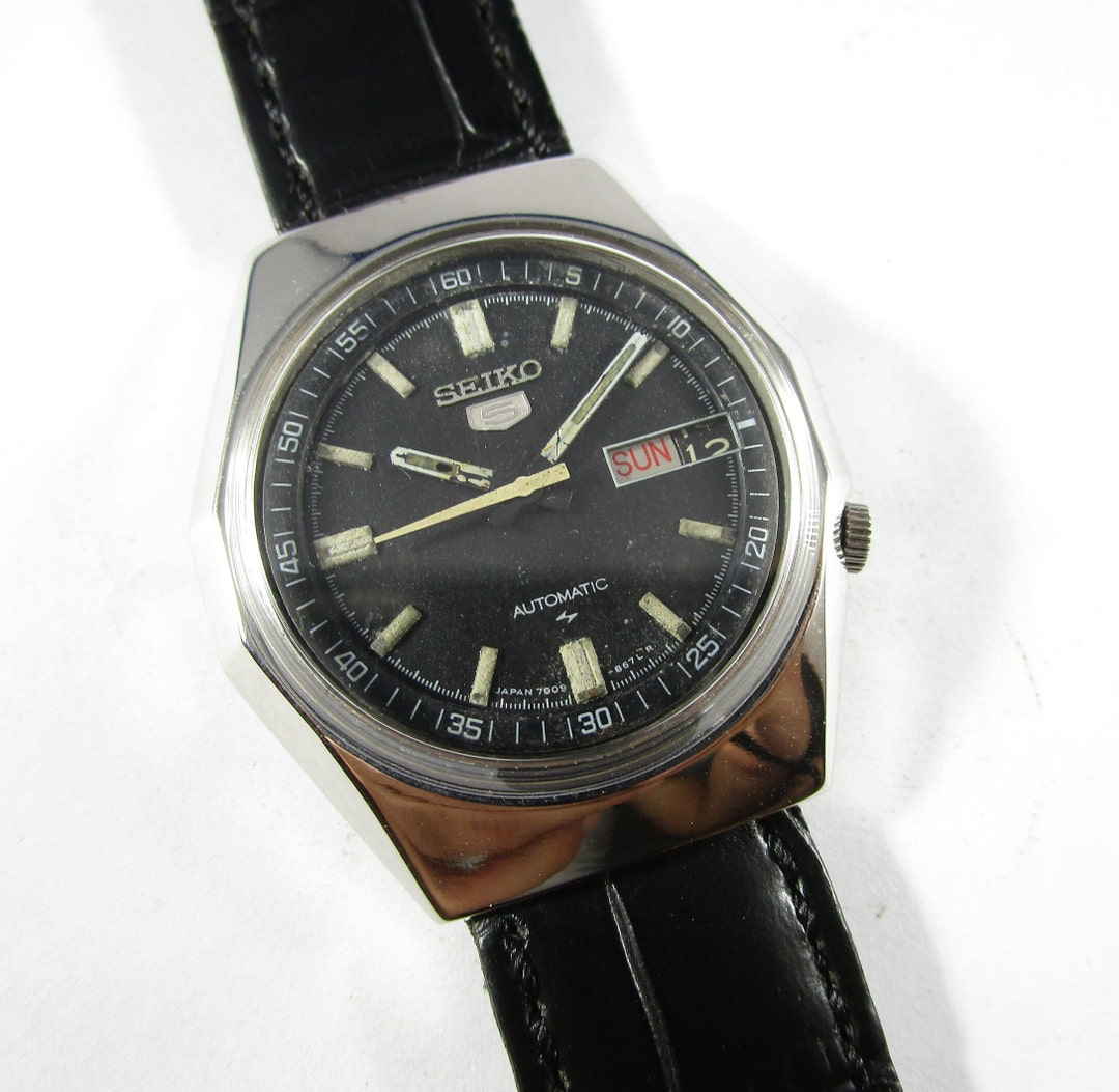 RARE OCTAGONAL Case Vintage SEIKO 5 Rail Time Day Date Automatic ...