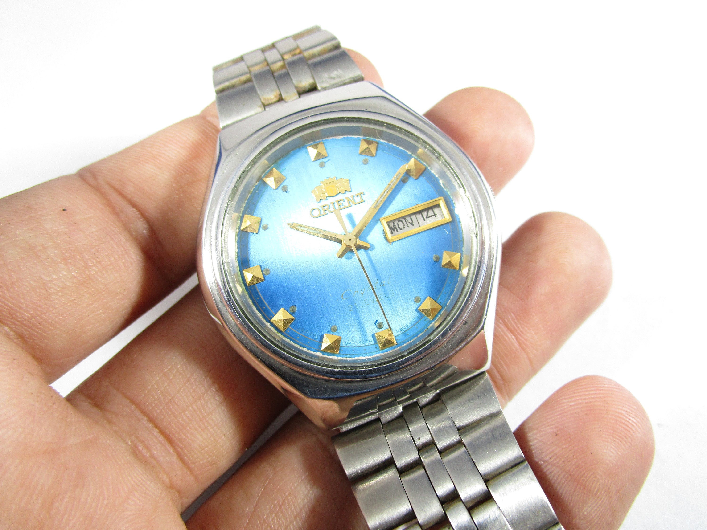 ORIENT Crystal Vintage Watch Day-date Gorgeous Original BLUE | Etsy
