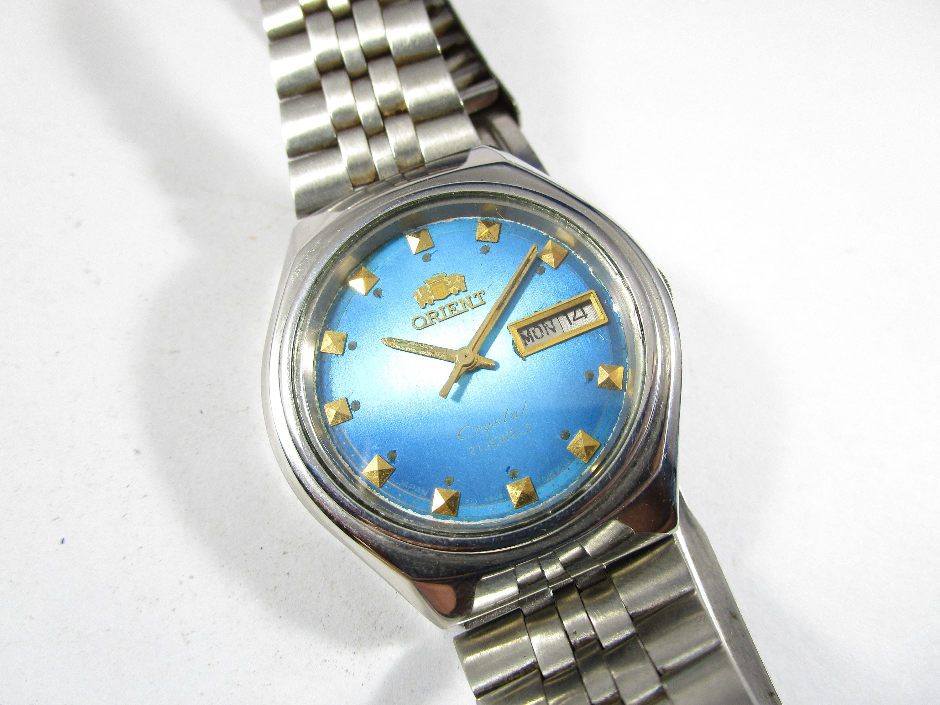 ORIENT Crystal Vintage Watch Day-date Gorgeous Original BLUE | Etsy
