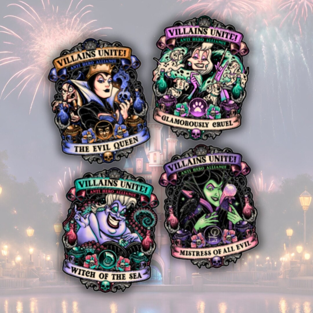 Villain Waterproof Stickers Ursula, Maleficent, Cruella De Ville, & the ...