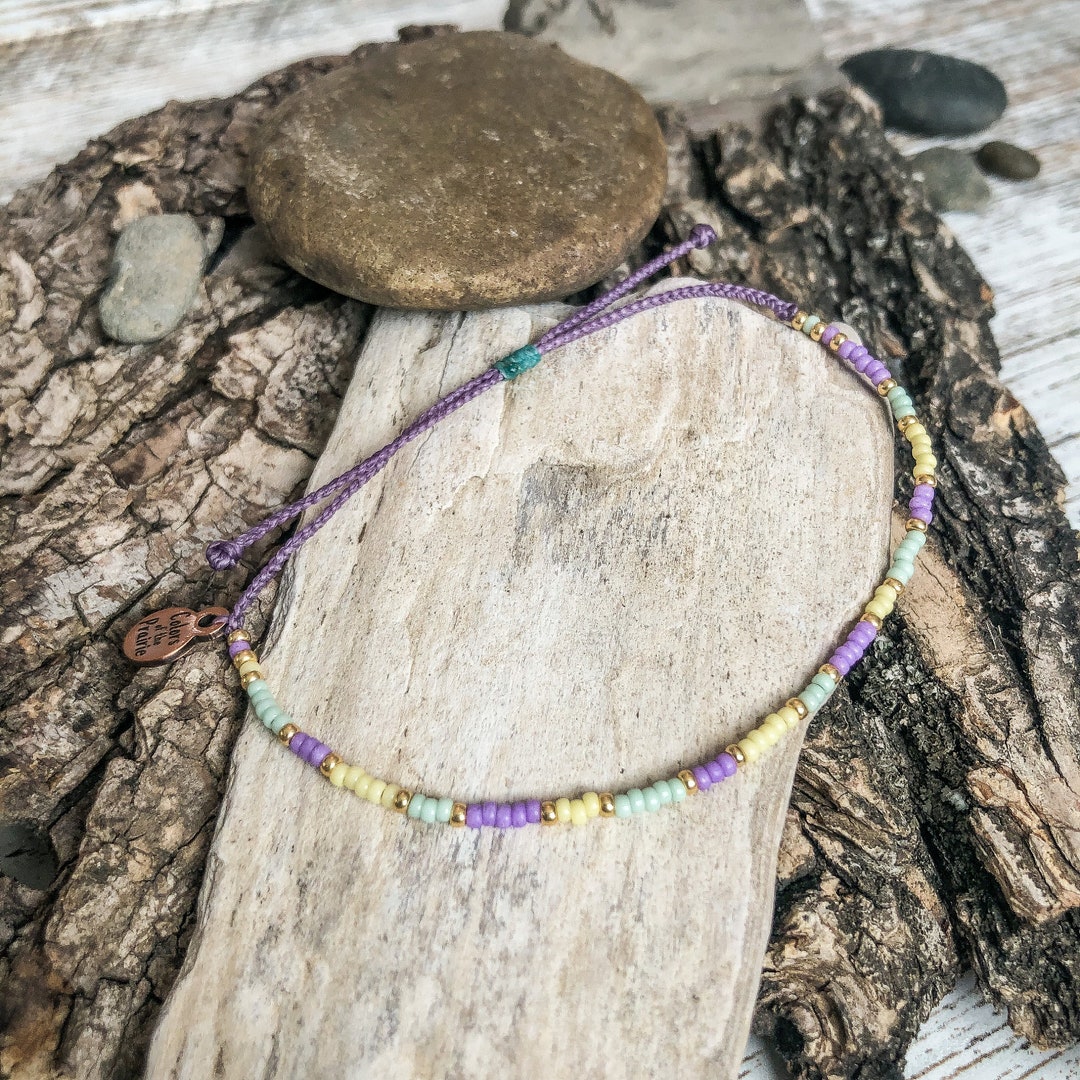 SPRING PASTELS Seed Bead Dainty Bracelet, Adjustable Spring Colors on ...