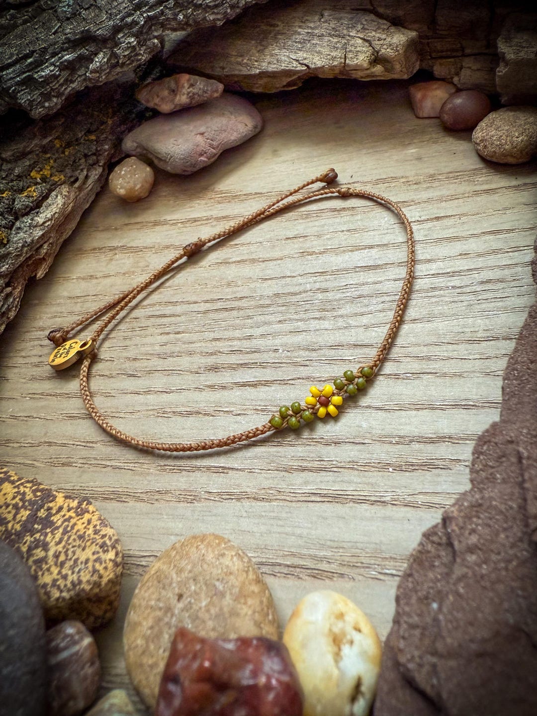 MINI SUNFLOWER Tiny Flower Beaded Bracelet Adjustable, Dainty Floral ...