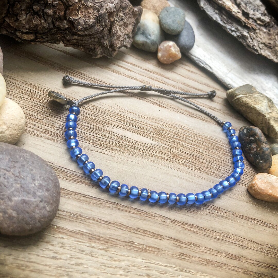 BLUEBERRY Seed Bead Dainty Bracelet, Adjustable Tiny Beaded Bracelet ...