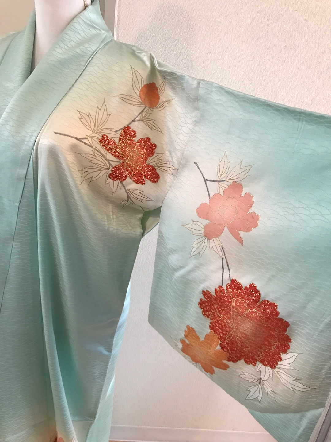 Kimono / Tsukesage / Silk Kimono / Ice Blue / Kimono Robe / Vintage ...
