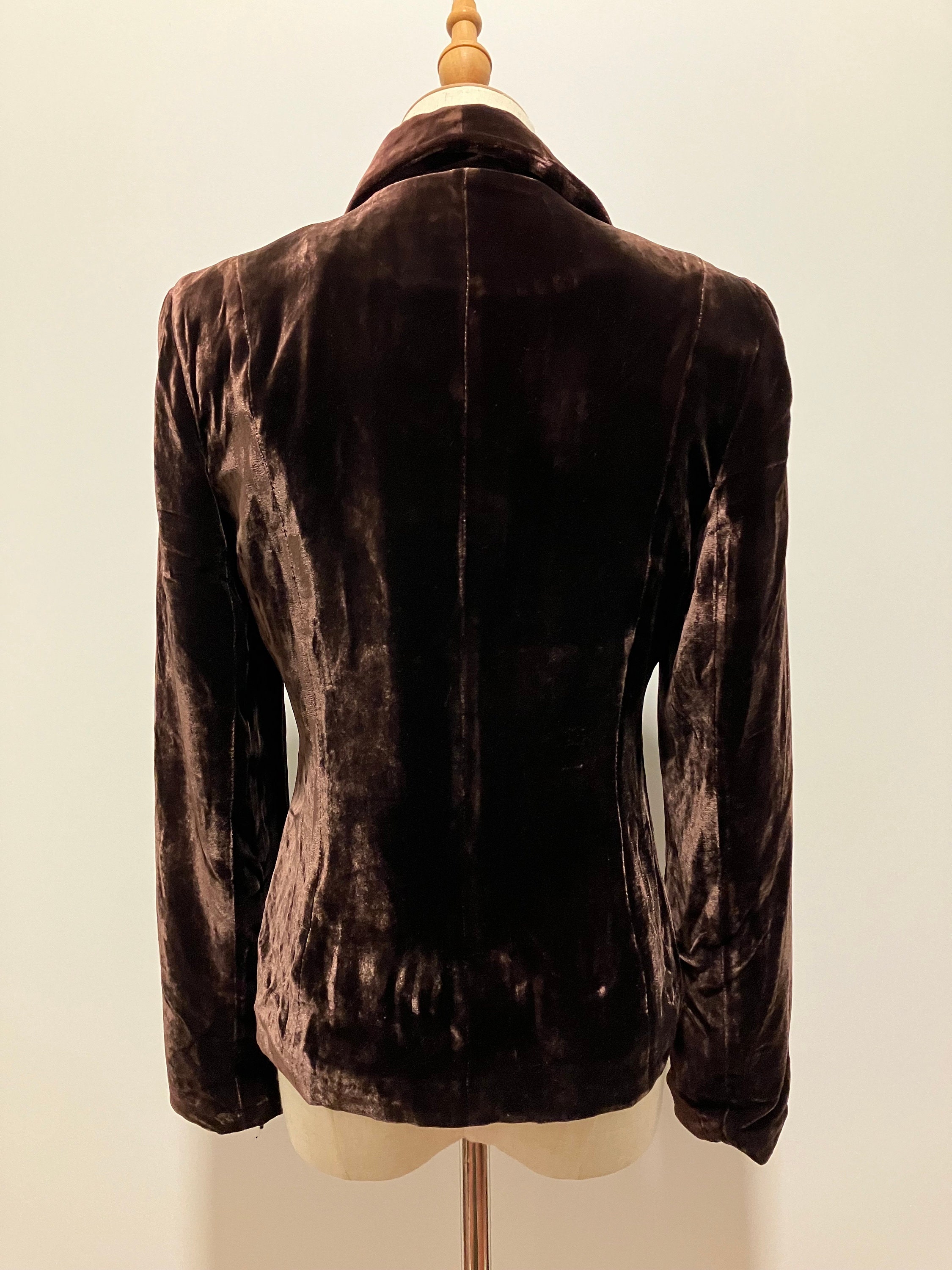 90's Vintage Biscote Jacket Slinky Velvet Dark Plum Brown 8 Small Fully ...