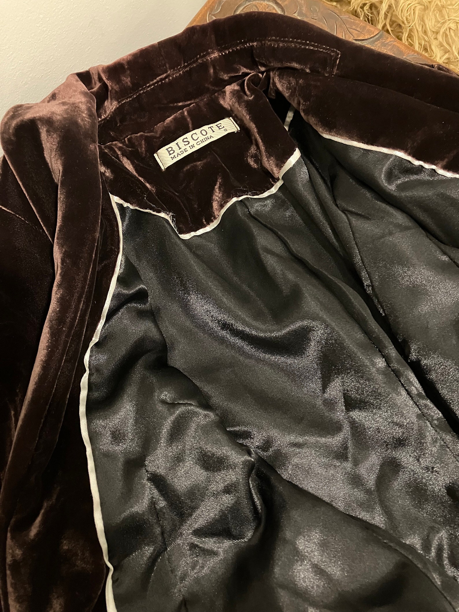 90's Vintage Biscote Jacket Slinky Velvet Dark Plum Brown 8 Small Fully ...