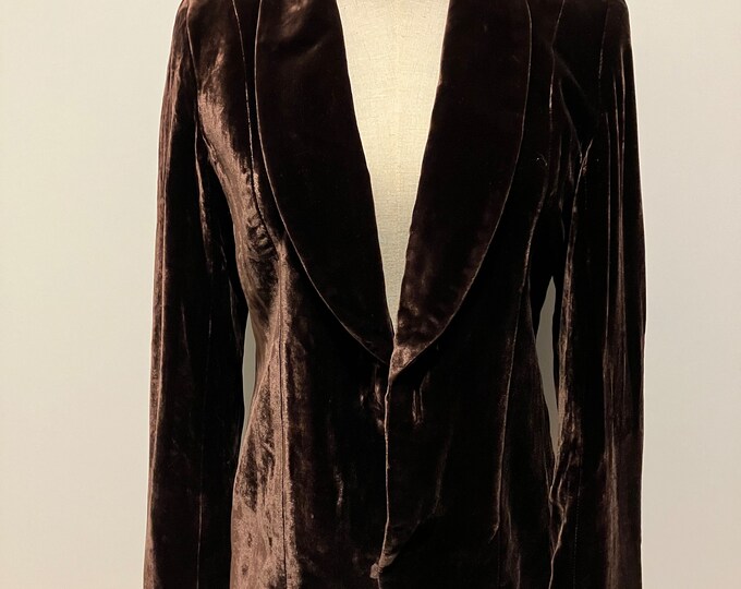 90's Vintage Biscote Jacket Slinky Velvet Dark Plum Brown 8 Small Fully ...