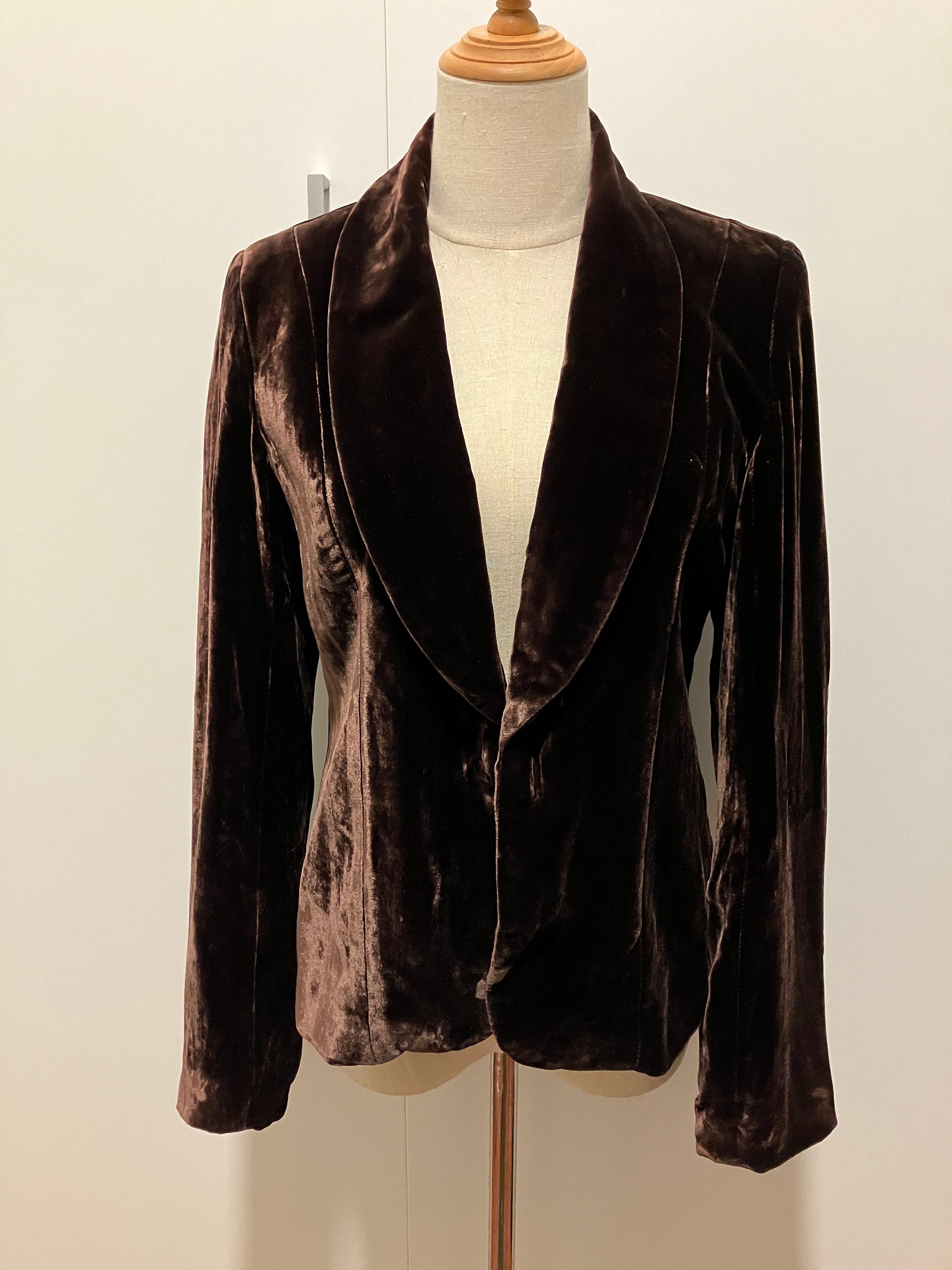 90's Vintage Biscote Jacket Slinky Velvet Dark Plum Brown 8 Small Fully ...