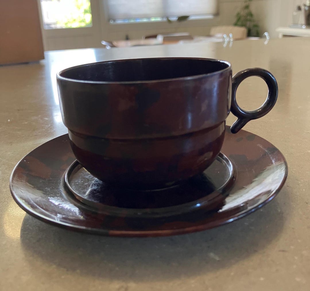 Very Rare Bakelite Small Tea Cup and Saucer Mottled Red Brown Nally ...