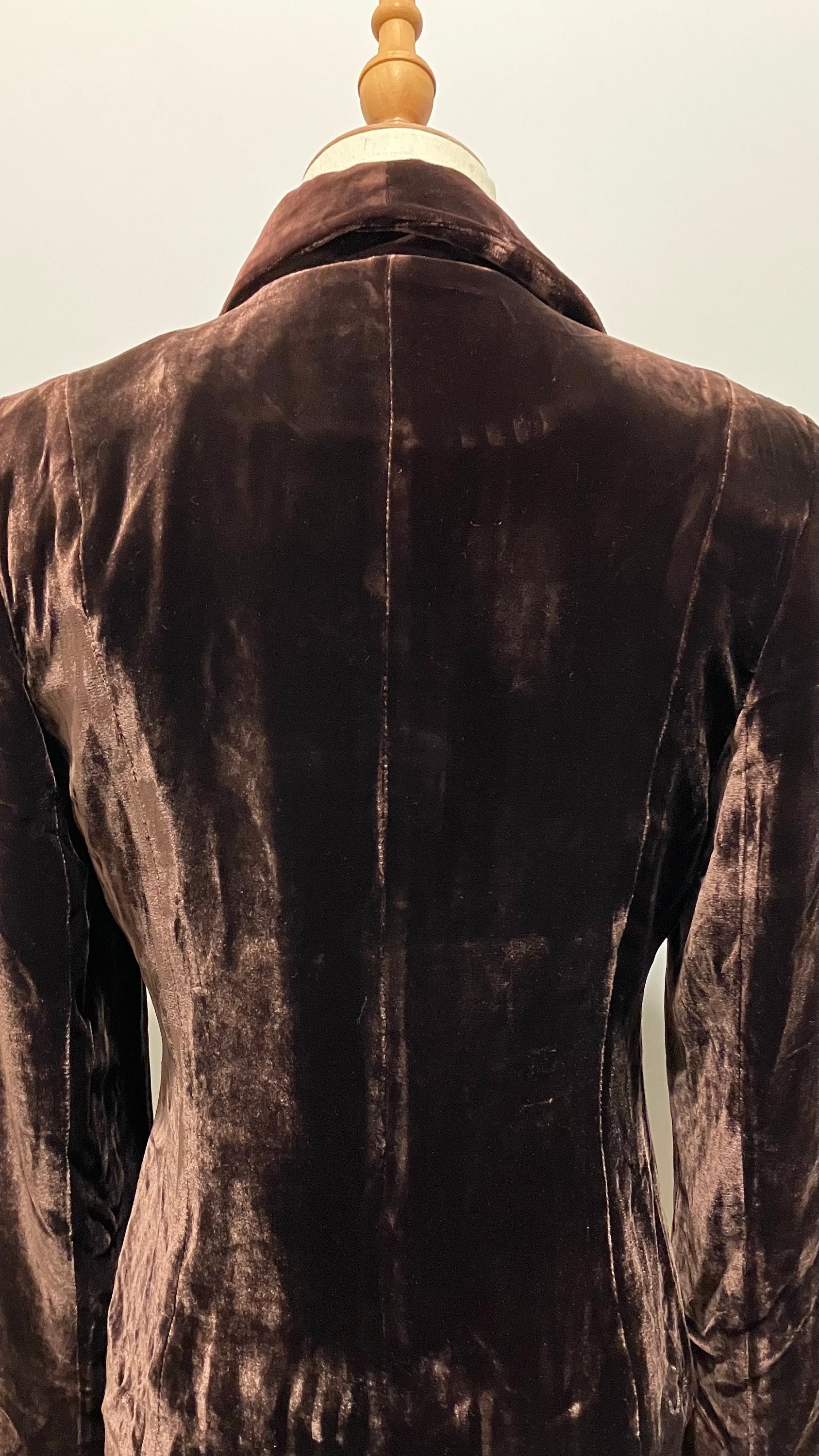 90's Vintage Biscote Jacket Slinky Velvet Dark Plum Brown 8 Small Fully ...