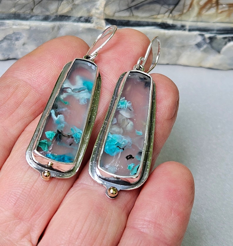 Confetti Chrysocolla Dangle Earrings Natural Stone Sterling - Etsy