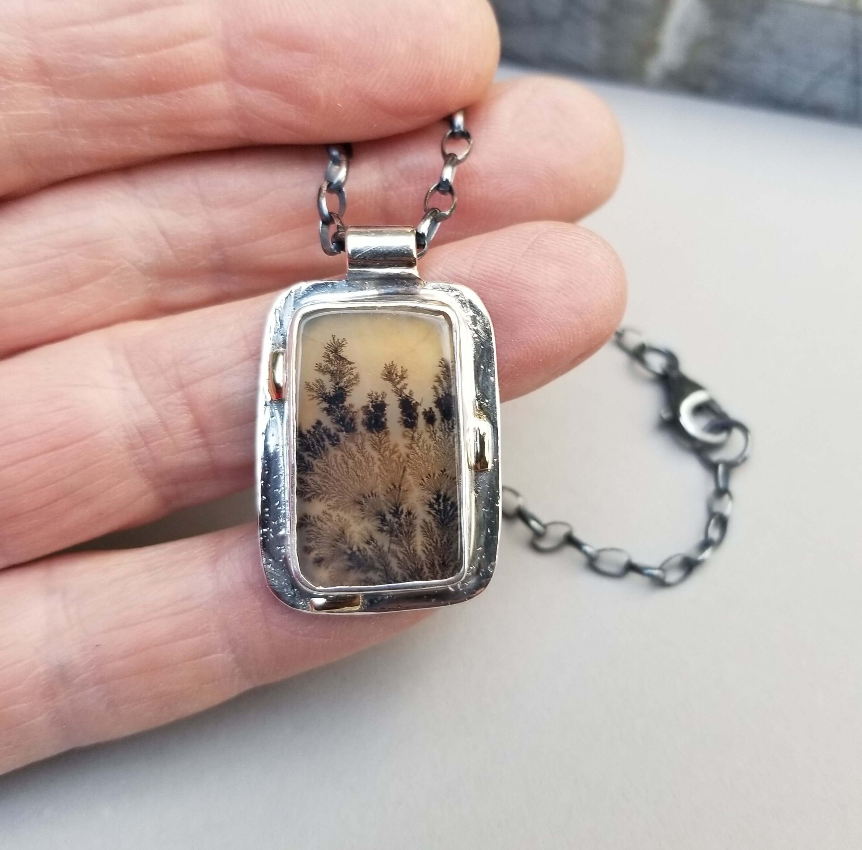 Dendritic Landscape Pendant Sterling Silver 18K Gold - Etsy