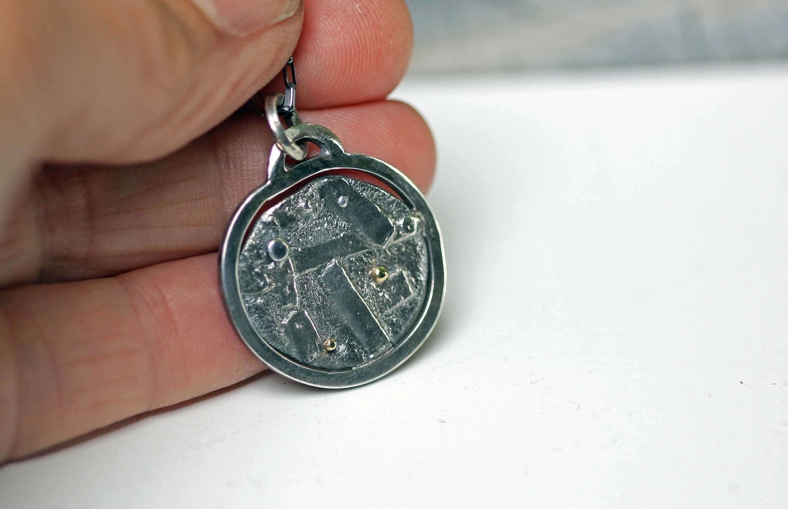 Circle Pendant, Layered Texture, Sterling Silver, Organic - Etsy