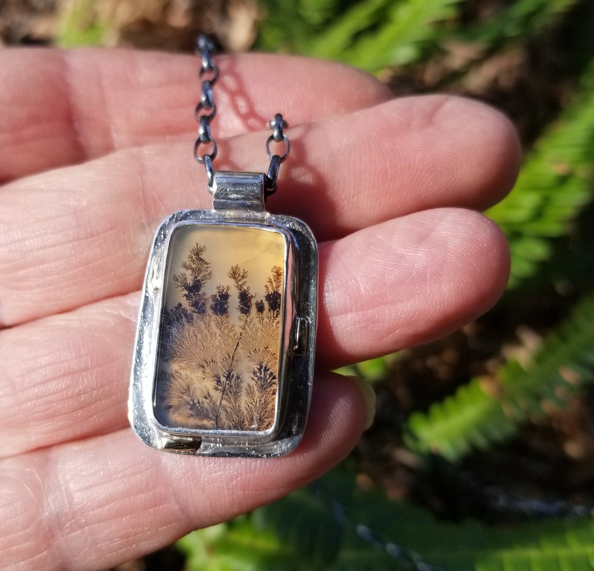 Dendritic Landscape Pendant Sterling Silver 18K Gold - Etsy