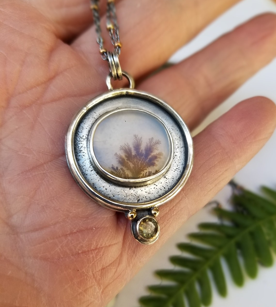 Dendritic Landscape Pendant, Sterling Silver, Faceted Tourmaline, 18K ...