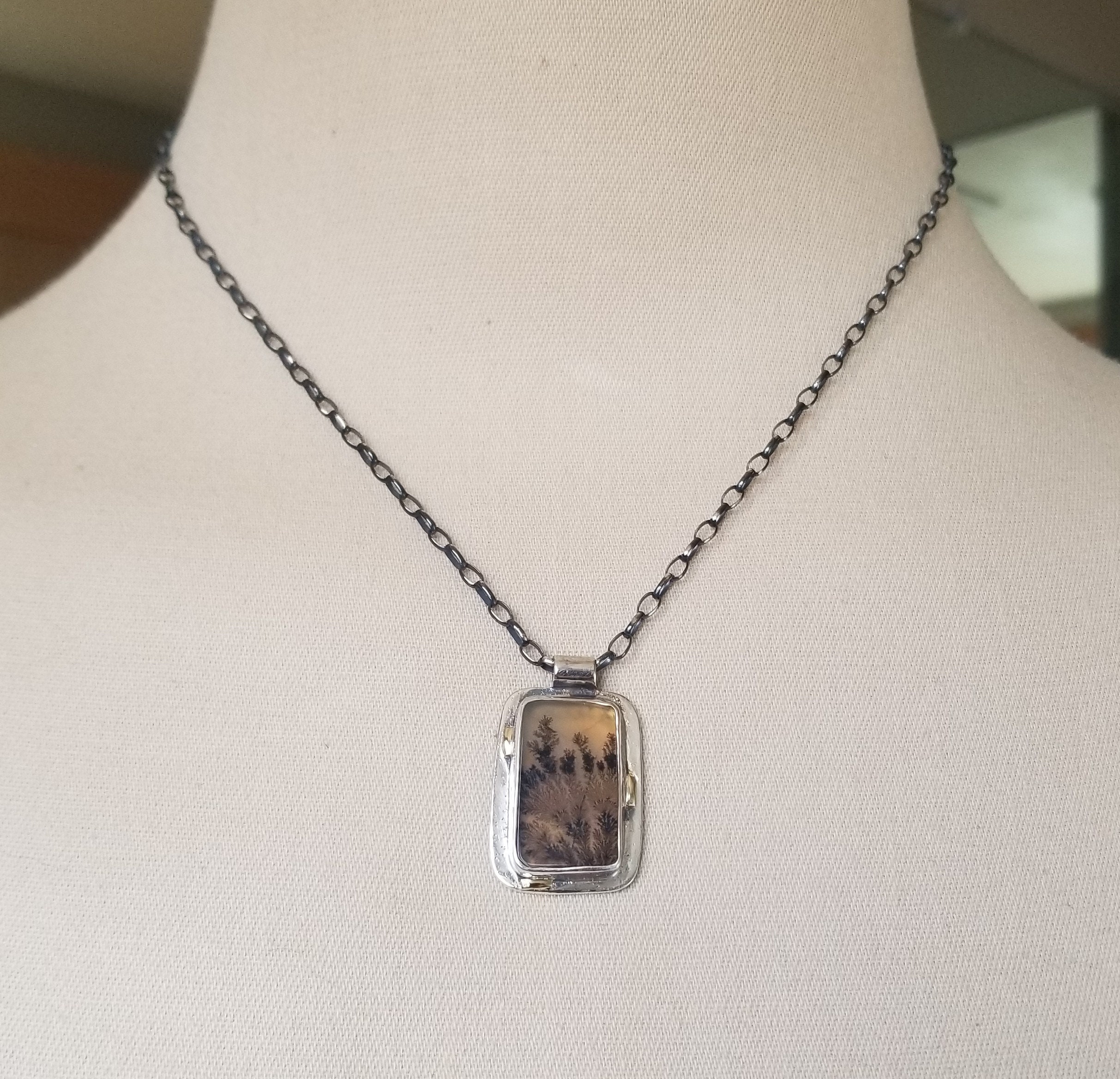 Dendritic Landscape Pendant Sterling Silver 18K Gold - Etsy