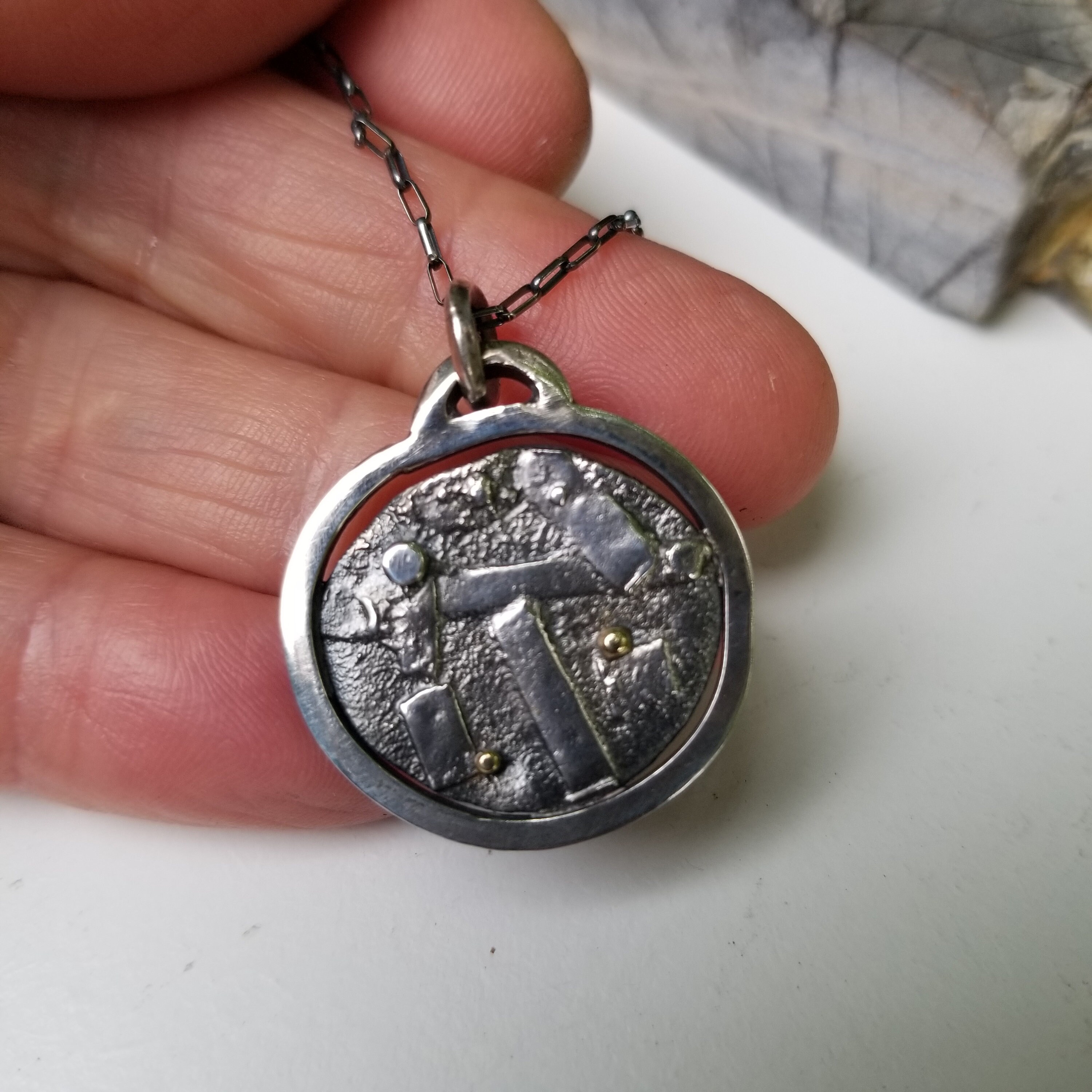 Circle Pendant Layered Texture Sterling Silver Organic - Etsy