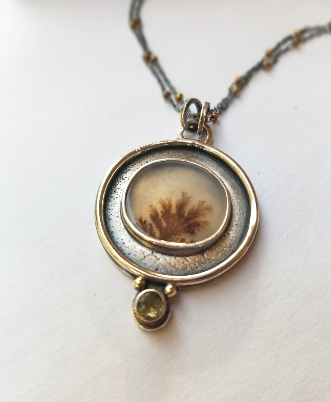 Dendritic Landscape Pendant, Sterling Silver, Faceted Tourmaline, 18K ...